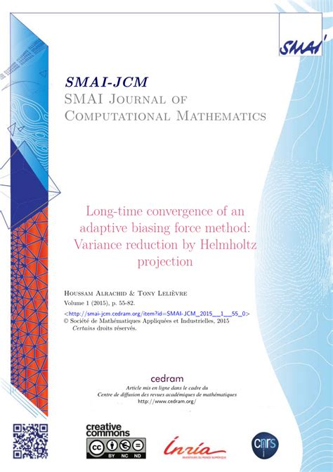 Pdf Long Time Convergence Of An Adaptive Biasing Force Method Variance Reduction By Helmholtz