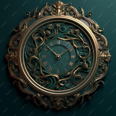 Premium Ai Image Clock Intricate Ornate Symmetrical Dark Green Generative Ai