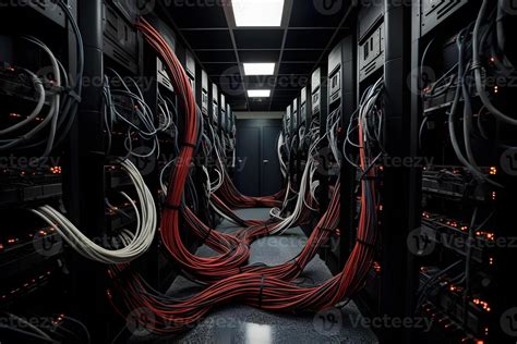 Ai Generated Server Room With Server Racks And Wires Server Uptime
