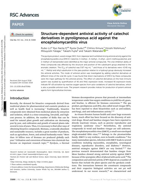Pdf Structure Dependent Antiviral Activity Of Catechol Derivatives In Pyroligneous Acid