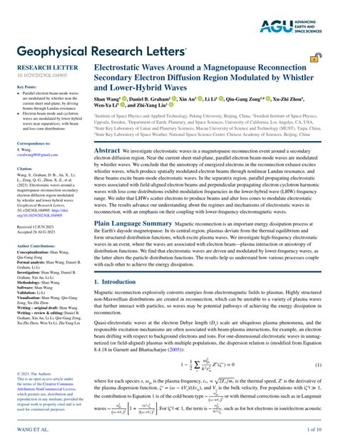 Pdf Electrostatic Waves Around A Magnetopause Reconnection Secondary Electron Diffusion Region