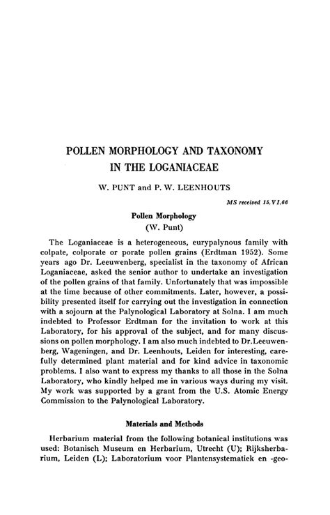 Pollen Morphology And Taxonomy In The Loganiaceae Morphology Docslib