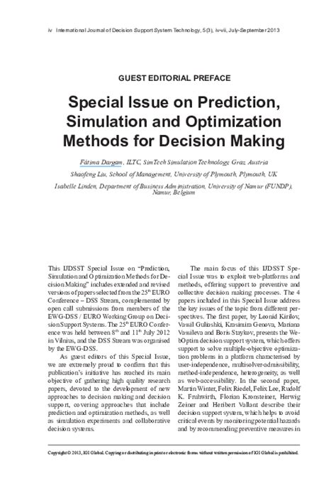 Pdf Prediction Simulation And Optimization Methods For Decision