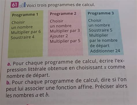 A Pour Chaque Programme De Calcul écrire Lexpression Littérale Obtenue En Choisissant X Comme
