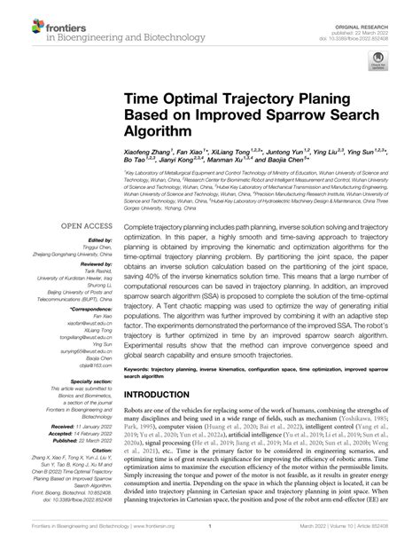 Pdf Time Optimal Trajectory Planing Based On Improved Sparrow Search Algorithm