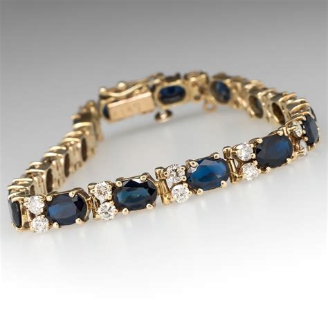 10 Carat Blue Sapphire And Diamond Tennis Bracelet 14k Gold