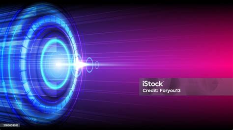 futuristic blue digital interface with circular design and light burst stock illustration
