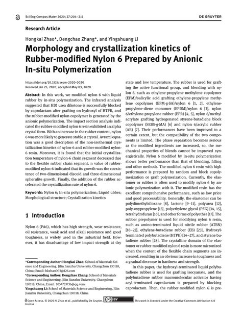 Pdf Morphology And Crystallization Kinetics Of Rubber Modified Nylon 6 Prepared By Anionic In