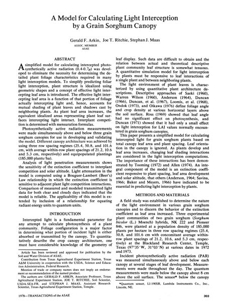 Pdf A Model For Calculating Light Interception By A Grain Sorghum Canopy