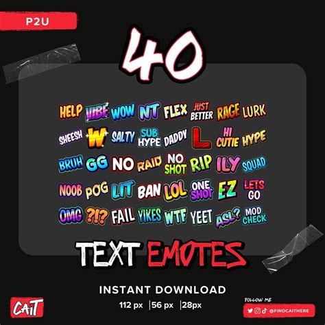 40 Twitch Text Emotes Pack Instant Download Etsy