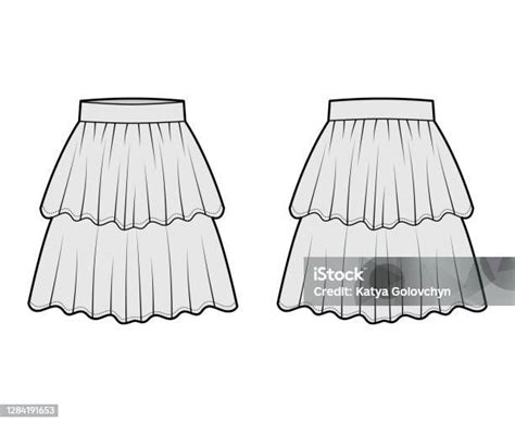 스커트 레이어 드 플럭스 기술 패션 일러스트 와 무릎 길이 실루엣 원형 충만 플랫 하부 0명에 대한 스톡 벡터 아트 및 기타 이미지 0명 검은색 공란 Istock
