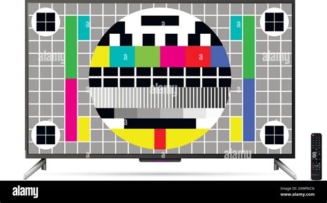 Modern Oled Tv With Remote Control And Test Pattern Screen Vector