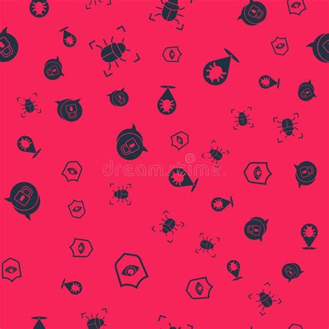 Set Shield And Eye System Bug Cyber Security And On Seamless Pattern Vector Stock Vector