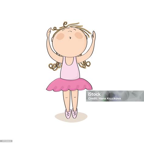 공기원래 손으로 그린 그림을 손으로 그녀의 발가락에 무용 하는 귀여운 작은 발레리 나 소녀 건강한 생활방식에 대한 스톡 벡터