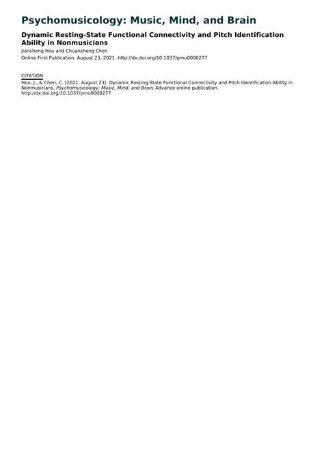 Pdf Dynamic Resting State Functional Connectivity And Pitch