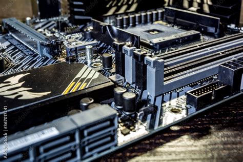 Socket Am For Amd Processor On Black Motherboard Asus Tuf Gaming On The New B Chipset Stock