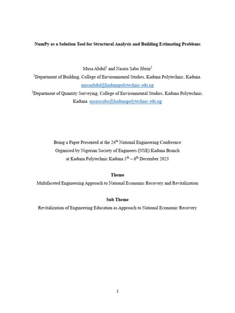 Numpy As A Solution Tool For Structural Analysis And Building