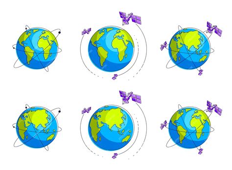 Premium Vector Global Communication Technology Satellites Flying Orbital Spaceflight Around