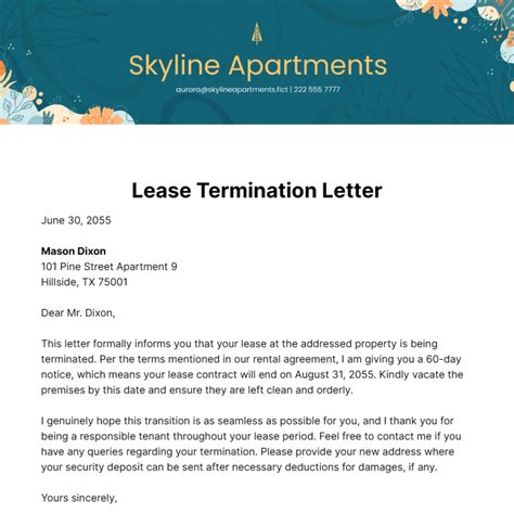 Free Lease Termination Letter Template To Edit Online