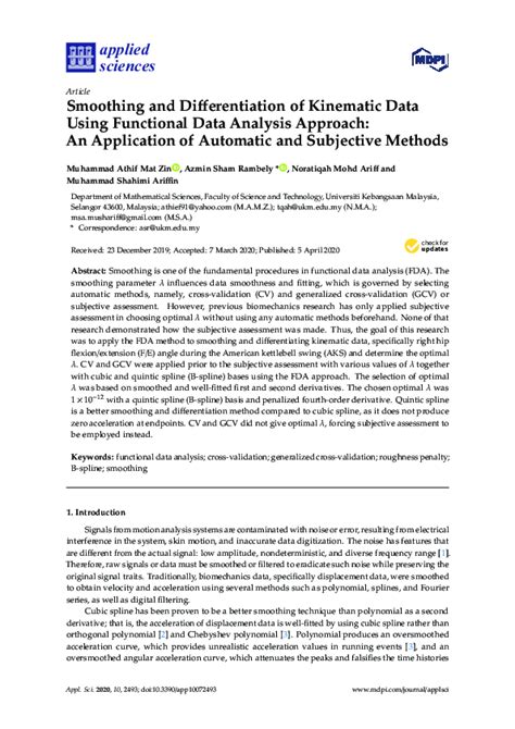 Pdf Smoothing And Differentiation Of Kinematic Data Using Functional Data Analysis Approach