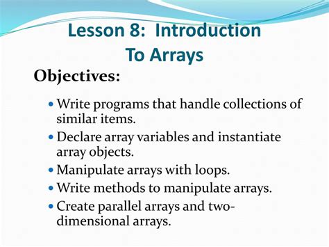Lesson 8 Introduction To Arrays Ppt Download