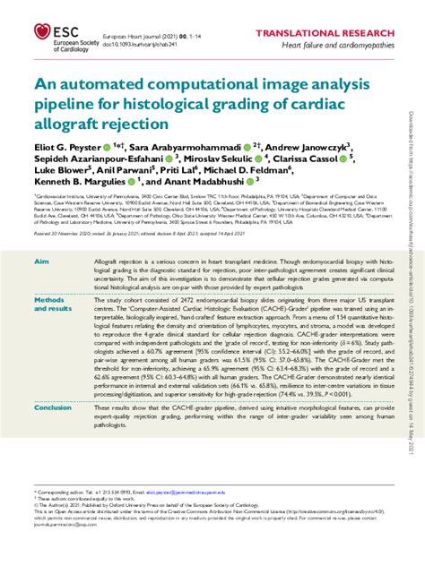 Pdf An Automated Computational Image Analysis Pipeline For Histological Grading Of Cardiac