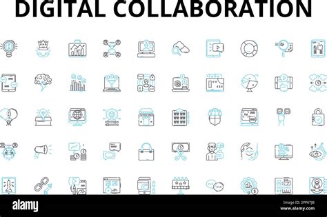 Digital Collaboration Linear Icons Set Synergy Connectivity Participation Engagement