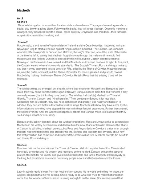 Macbeth Act 1 Scene 1 7 Summary Macbeth Act I Scene 1 Three Witches Gather In An Outdoor