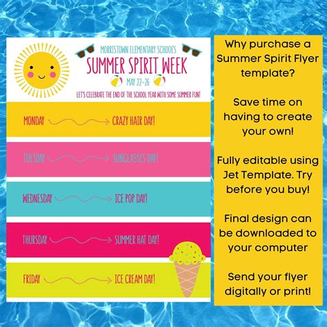 Summer Spirit Week Flyer Printable School Activity Schedule Digital