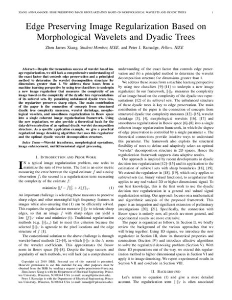 Pdf Edge Preserving Image Regularization Based On Morphological Wavelets And Dyadic Trees