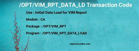 Optvimrptdatald Sap Tcode For Initial Data Load For Vim Report