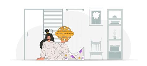 Premium Vector Girl Seated On The Ground Holding Iot Logo Modern