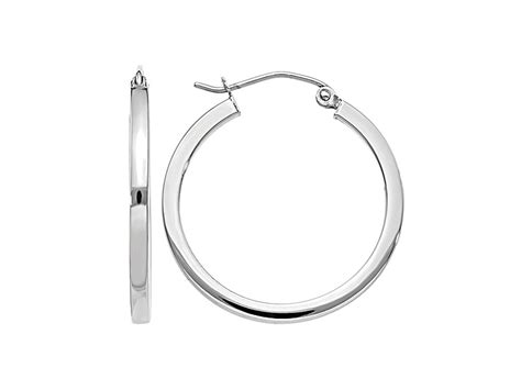 14k White Gold 25mm X 2mm Square Tube Hoops Vg178b Jtv