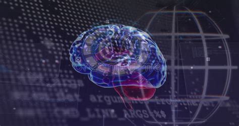 Image Of Brain Data Processing And Globe In Navy Space Stock
