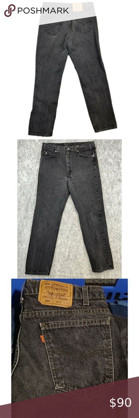 Vintage 1990s Levis 505 Regular Fit Orange Tab Jeans 36 X 34 Red Paper