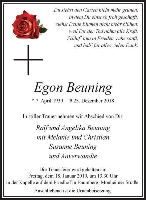Traueranzeigen Von Egon Beuning Trauer In Nrwde