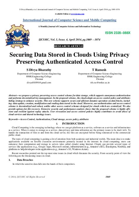 Pdf Securing Data Stored In Clouds Using Privacy Preserving