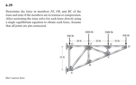 Solved 6 39determine The Force In Members Fe Fb ﻿and Bc ﻿of