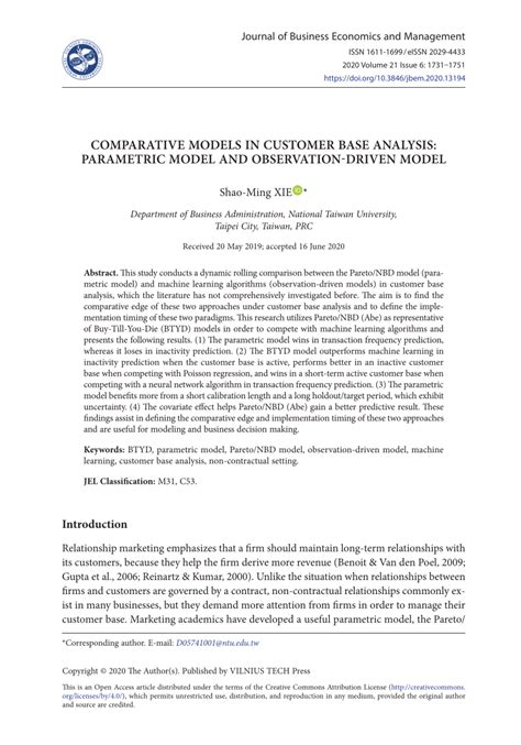 Pdf Comparative Models In Customer Base Analysis Parametric Model