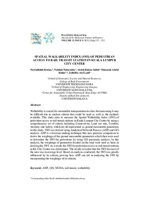 Pdf Spatial Walkability Index Swi Of Pedestrian Access To Rail