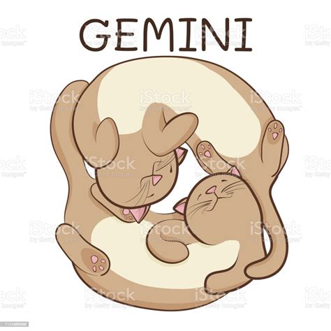 제미니 조디악 로그인 제미니 조디악으로 양식 쌍둥이 고양이 벡터 일러스트 레이 션 Eps10 0명에 대한 스톡 벡터 아트 및
