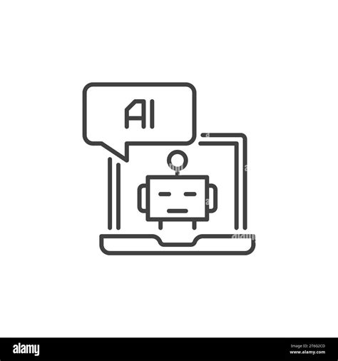 Laptop With Ai Speech Bubble Vector Artificial Intelligence Robot Concept Outline Icon Or Symbol