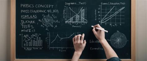 Hand Writes Scientific Formulas And Graphs On A Blackboard With Chalk