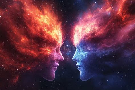 Silhouette Of Two Faces Opposite Each Other In Outer Space Human