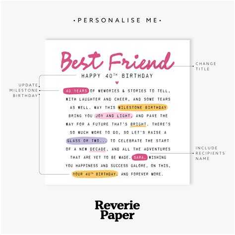 Personalised Best Friend 40th Birthday Card Milestone Birthday Card
