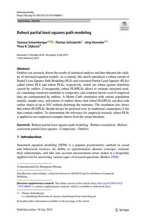Pdf Robust Partial Least Squares Path Modeling