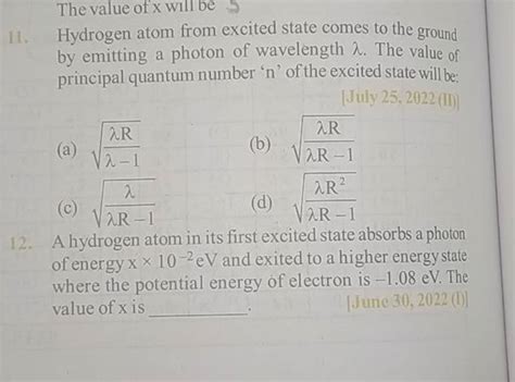 Hydrogen Atom From Excited State Comes To The Ground By Emitting A Photon
