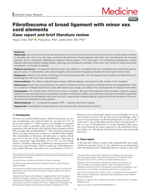 PDF Fibrothecoma Of Broad Ligament With Minor Sex Cord Elements Case Report And Brief