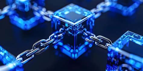Blue Cube Connected To Digital Chains Showcasing Secure Decentralized Blockchain Technology