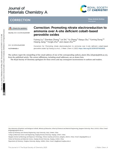 Pdf Correction Promoting Nitrate Electroreduction To Ammonia Over A Site Deficient Cobalt